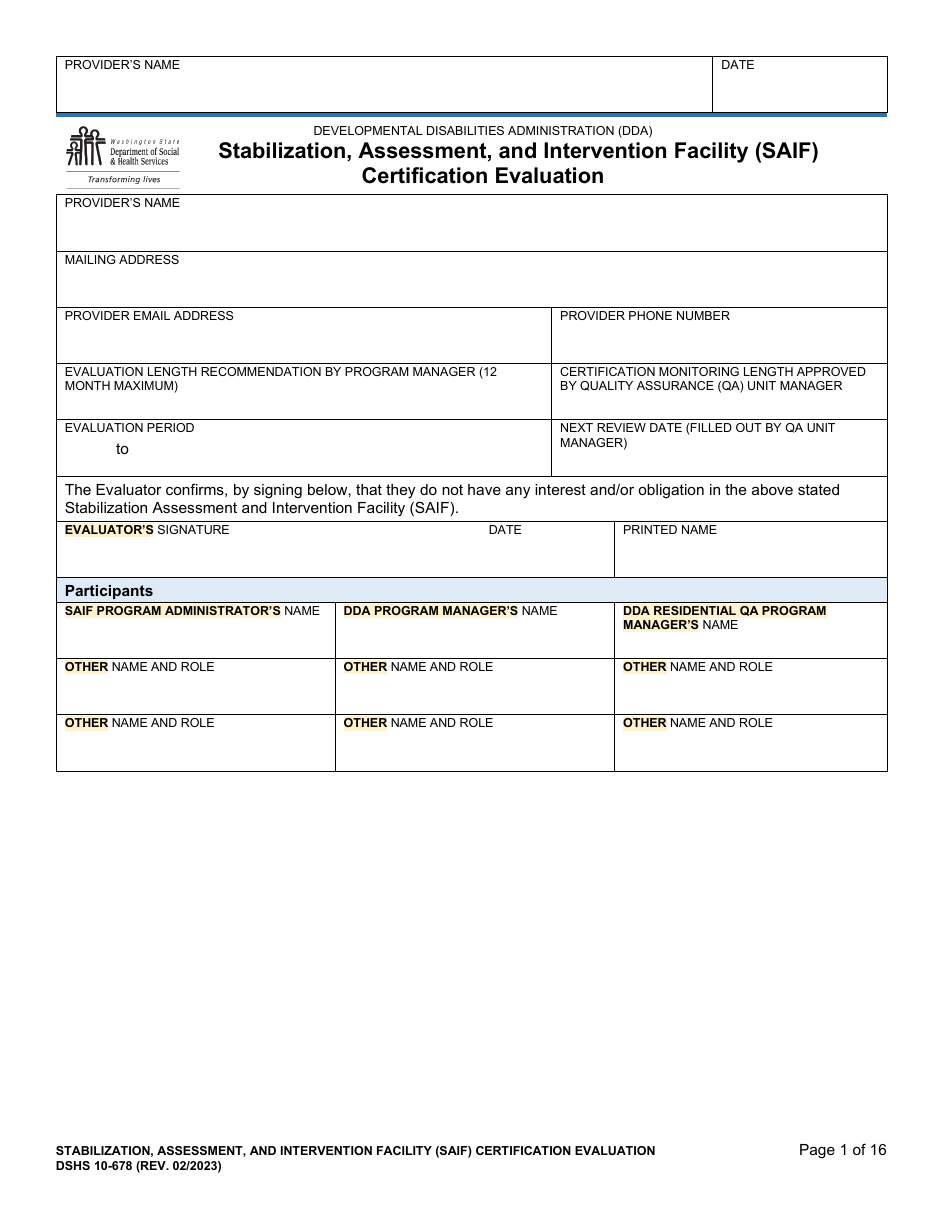 DSHS Form 10-678 Download Printable PDF or Fill Online Stabilization ...