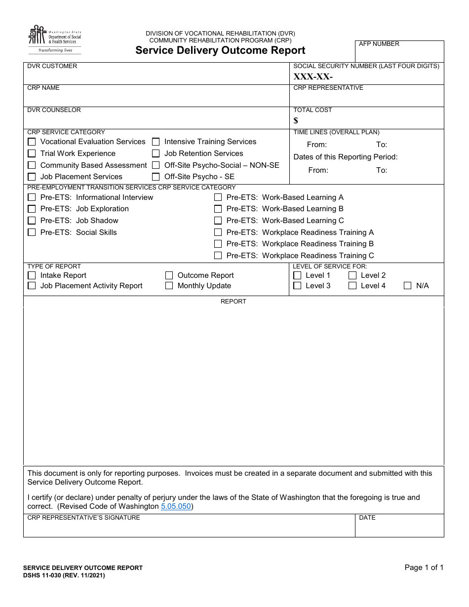DSHS Form 11-030 Download Fillable PDF or Fill Online Service Delivery ...