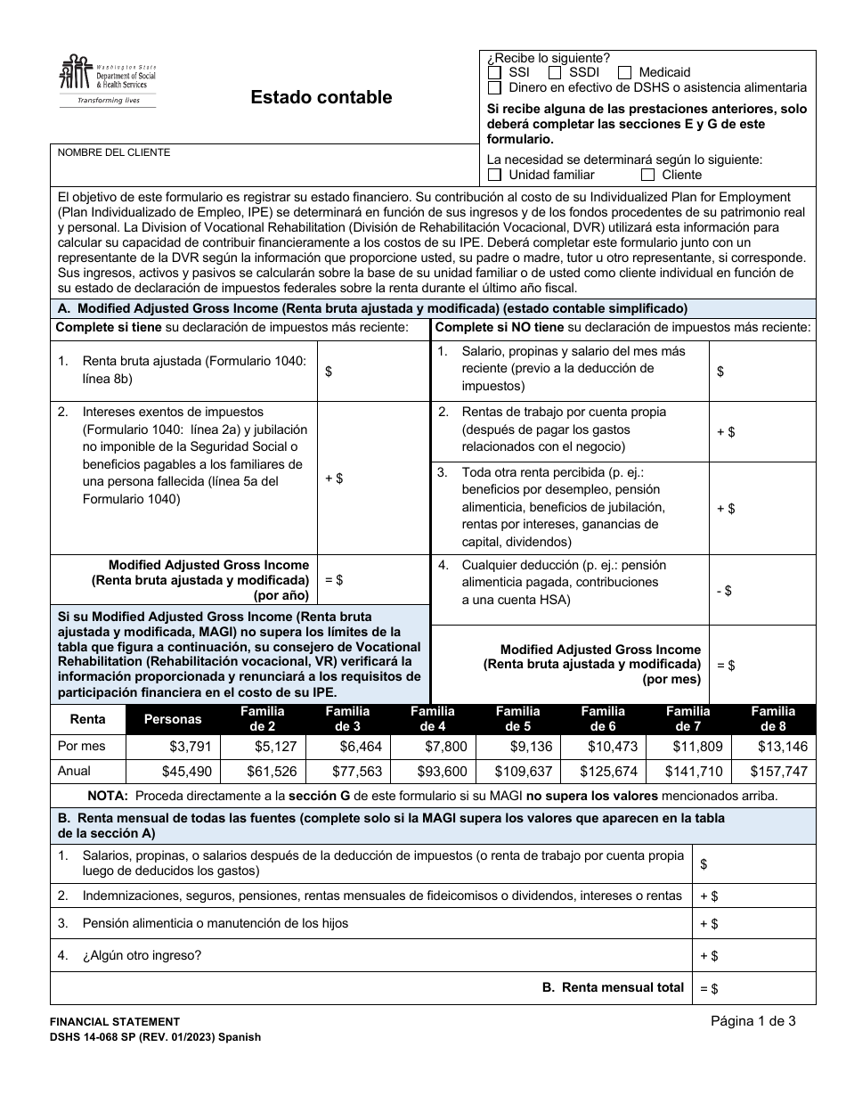 DSHS Formulario 14-068 - Fill Out, Sign Online and Download Printable ...
