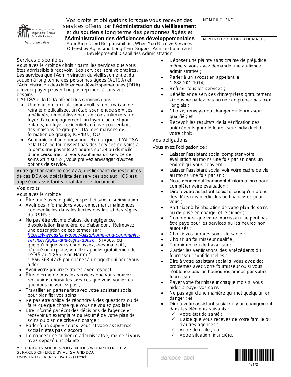 DSHS Forme 16-172 - Fill Out, Sign Online and Download Printable PDF ...