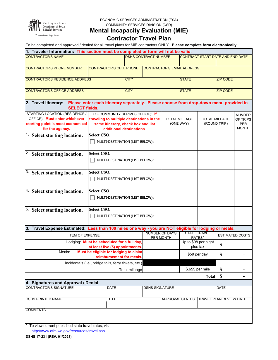 DSHS Form 17-231 Download Printable PDF or Fill Online Mental ...