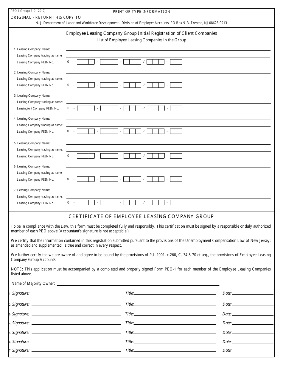 Form PEO-1 - Fill Out, Sign Online and Download Printable PDF, New ...