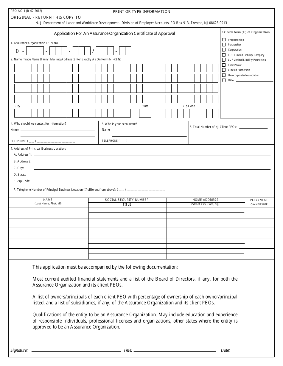 Form PEO-AO-1 - Fill Out, Sign Online and Download Printable PDF, New ...