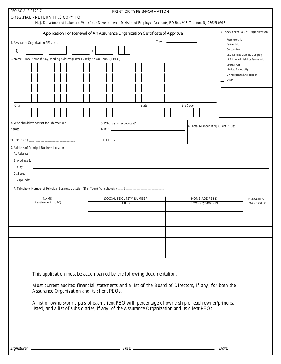 Form PEO-AO-R - Fill Out, Sign Online and Download Printable PDF, New ...