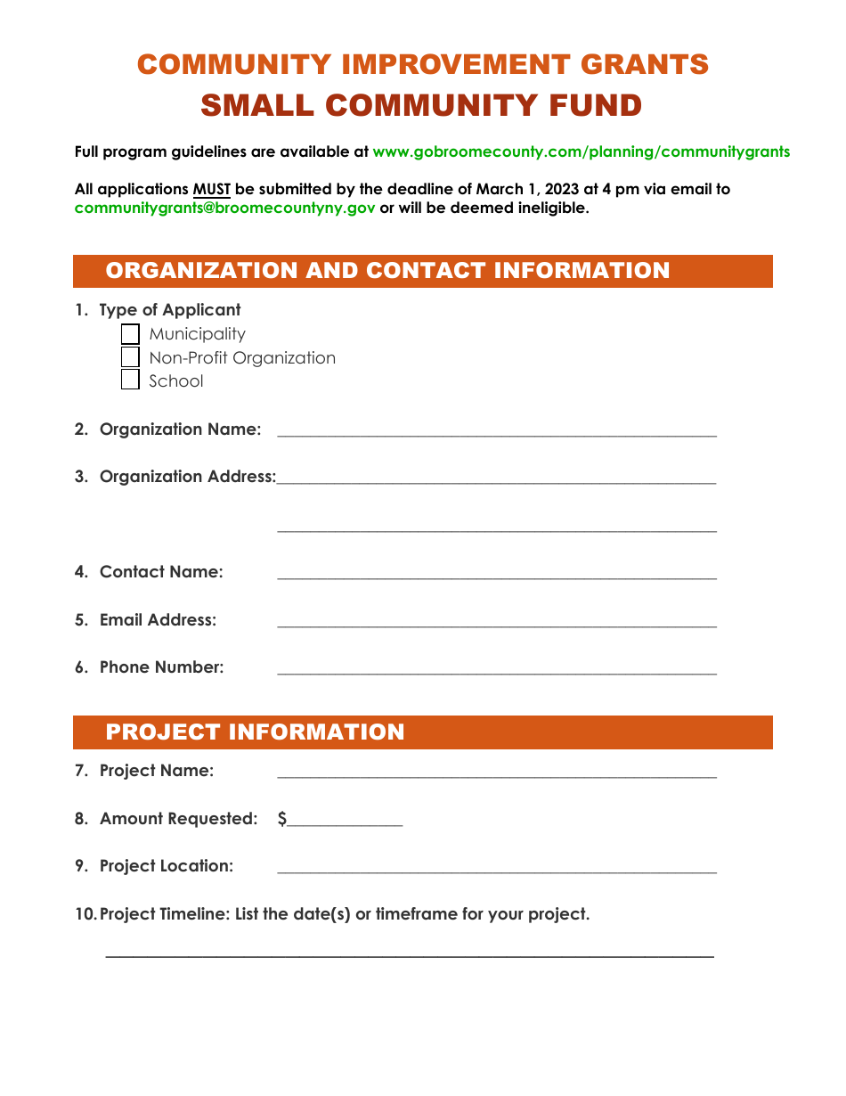 2023 Broome County, New York Community Improvement Grants Small ...