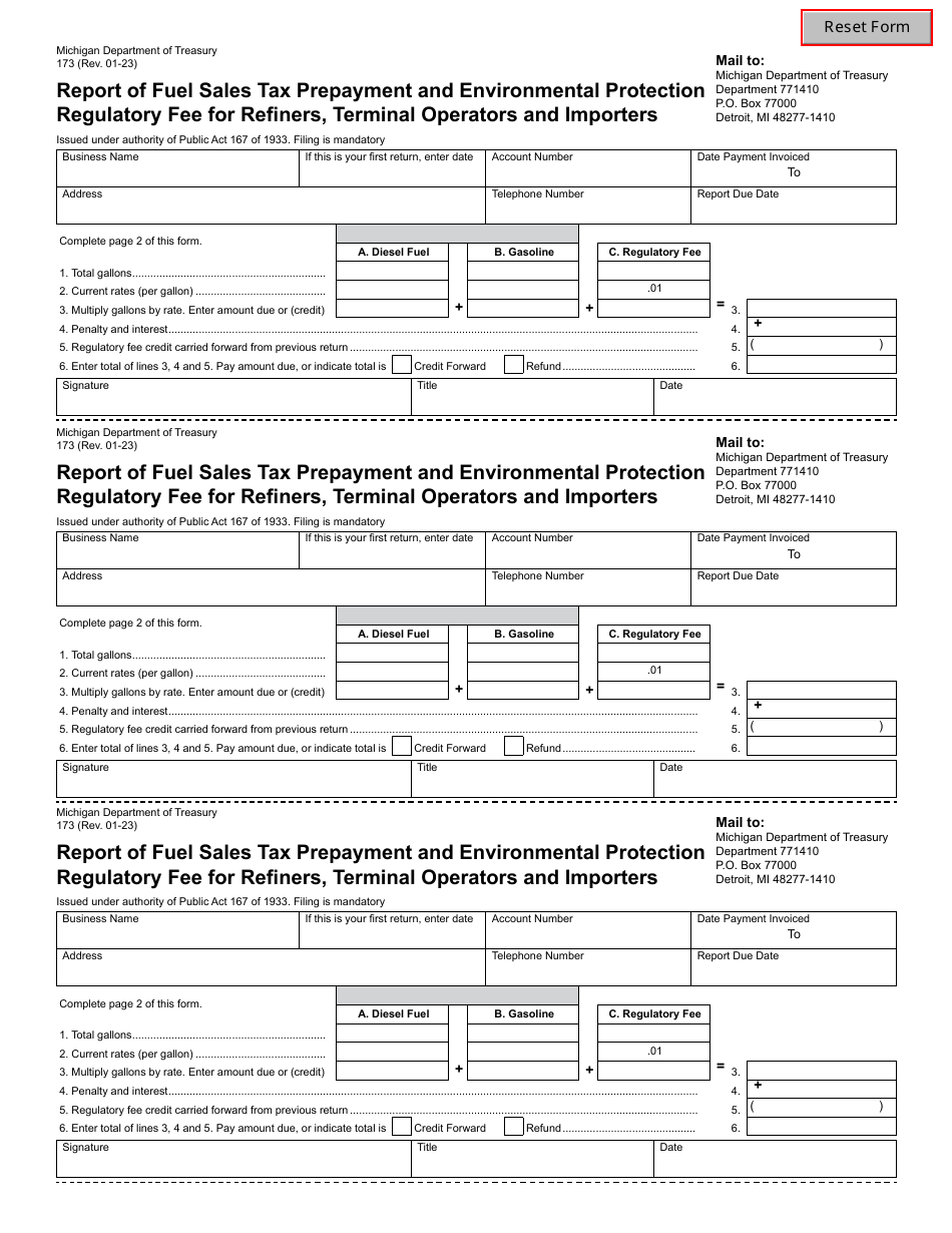 Form 173 - 2023 - Fill Out, Sign Online and Download Fillable PDF, Michigan | Templateroller