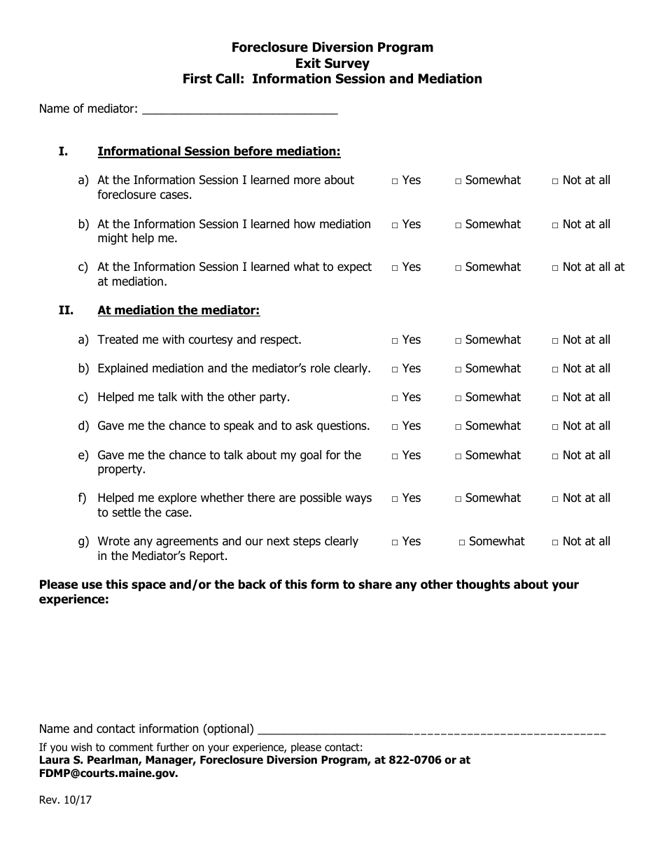 Maine Exit Survey - First Call: Information Session and Mediation ...