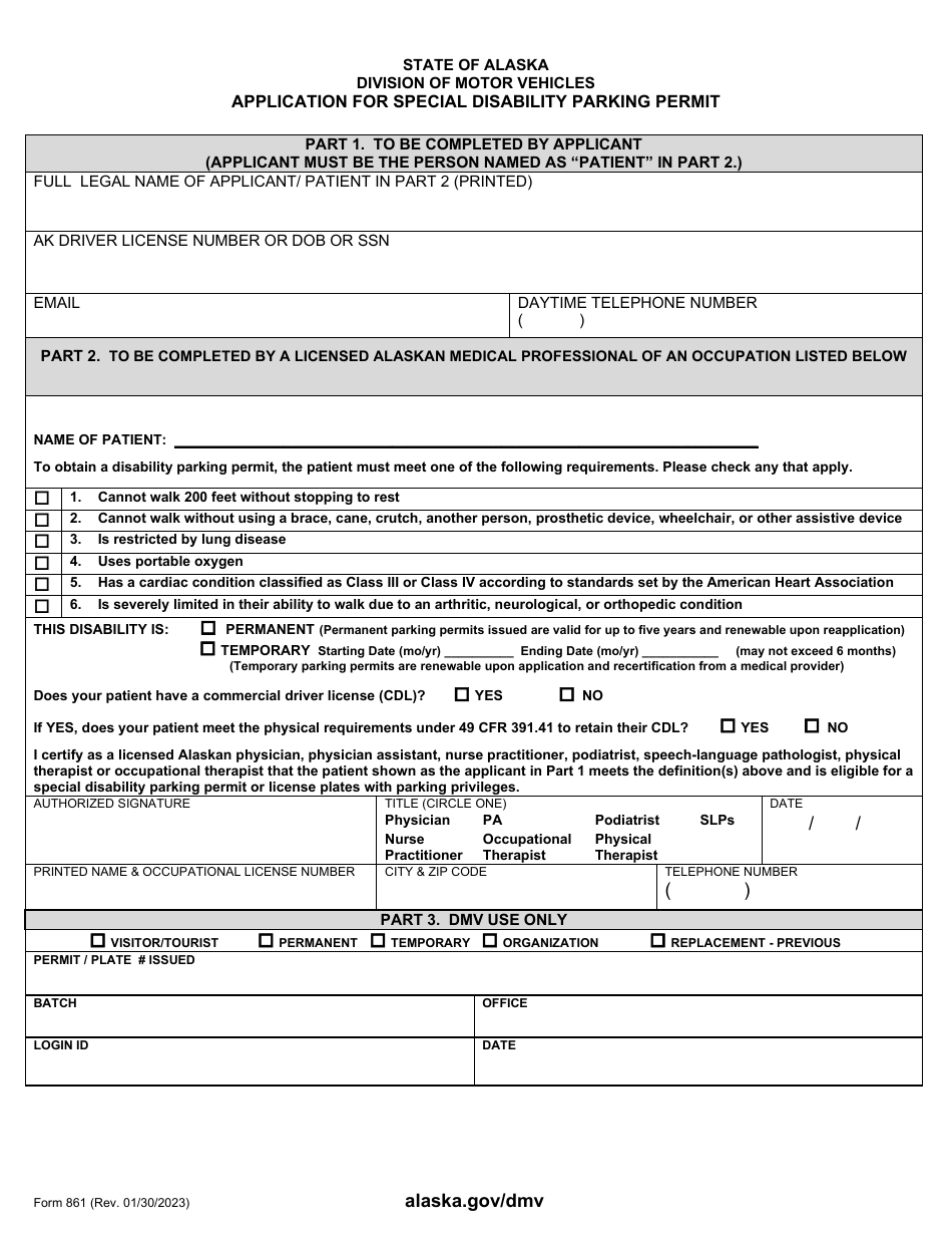 Form 861 - Fill Out, Sign Online and Download Fillable PDF, Alaska ...