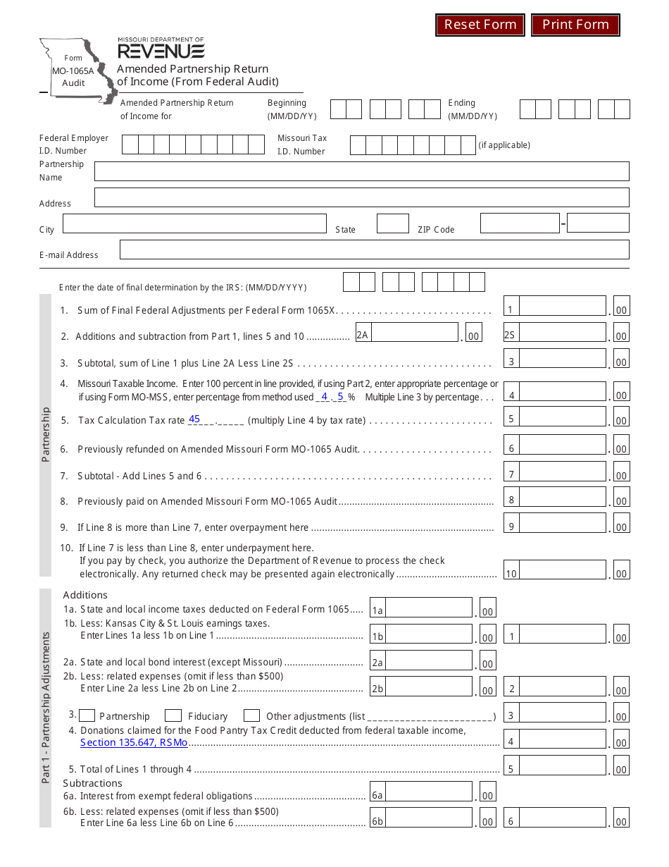 Form MO-1065A AUDIT - Fill Out, Sign Online and Download Fillable PDF ...