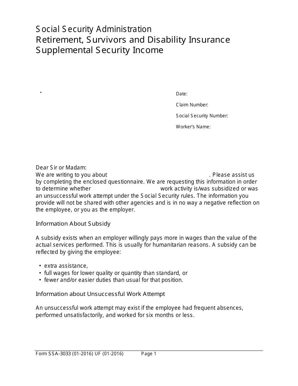 Form SSA-3033 - Fill Out, Sign Online and Download Fillable PDF ...