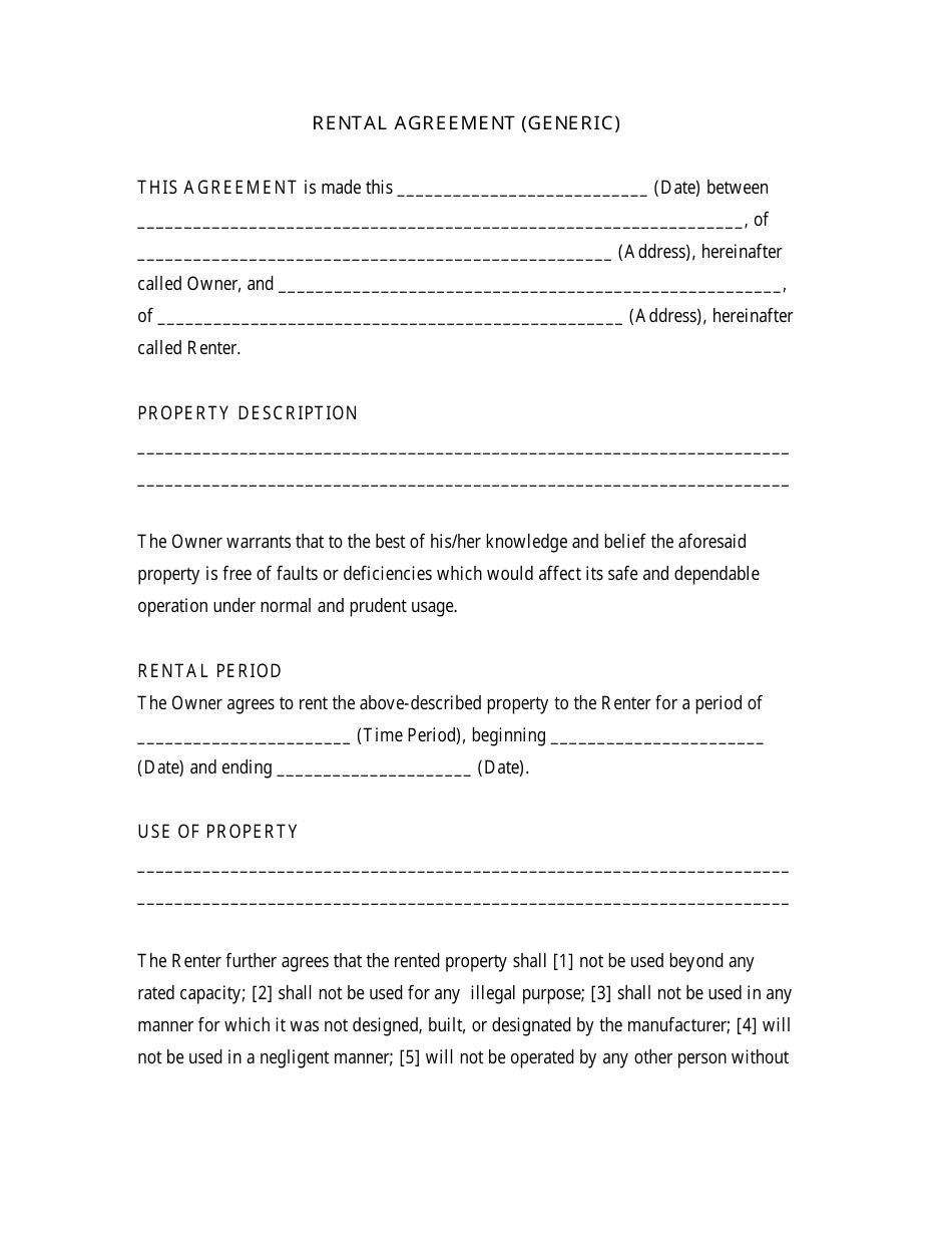 Rental Agreement (Generic) Template - Fill Out, Sign Online and ...