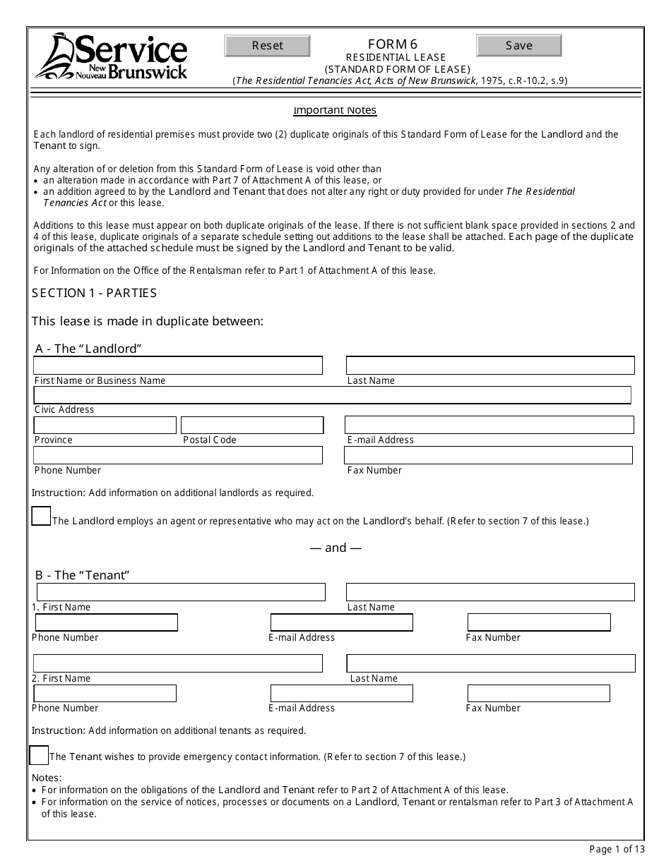 Form 6 - Fill Out, Sign Online and Download Fillable PDF, New Brunswick ...