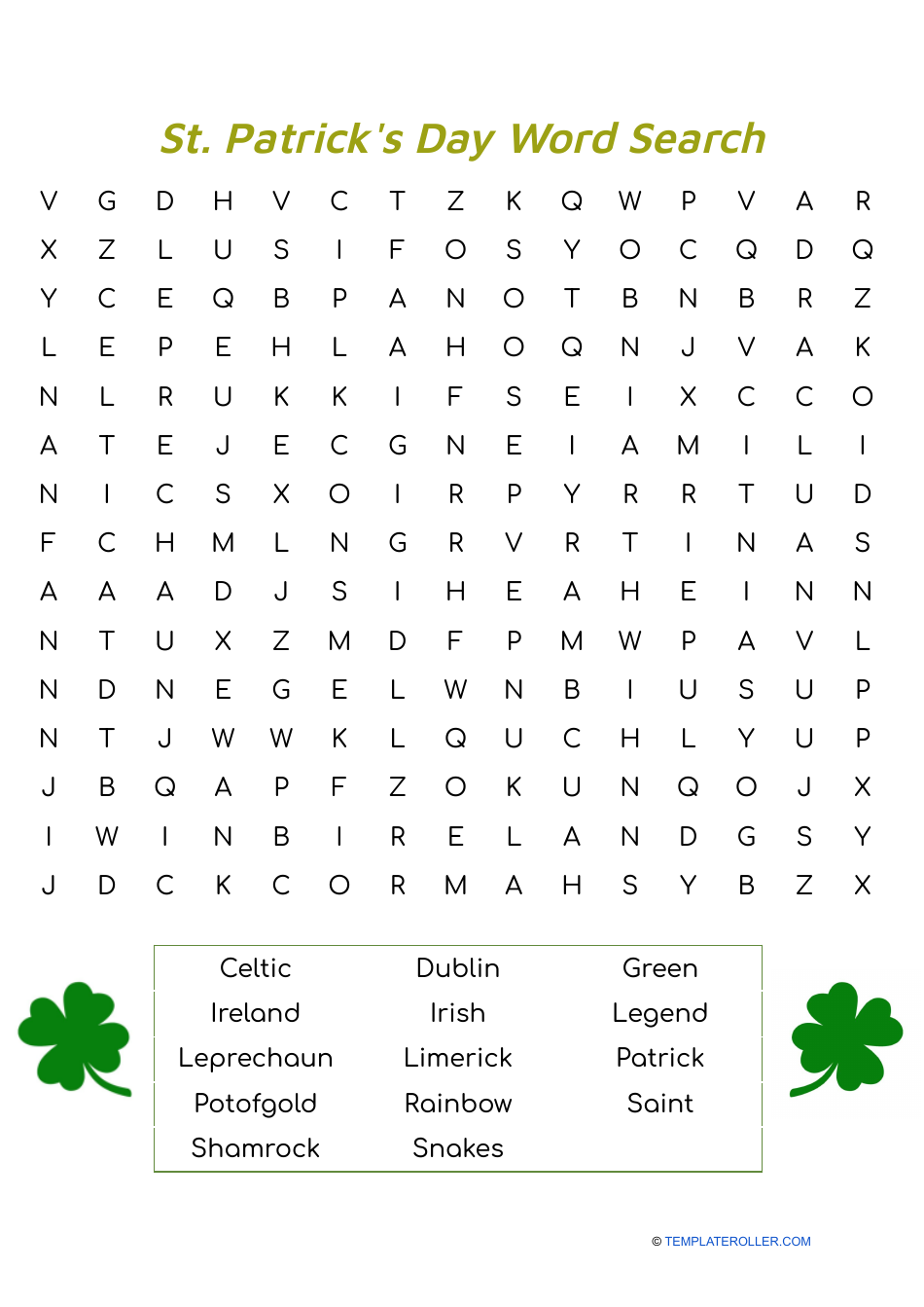 St. Patrick's Day Word Search - Shamrock Download Printable PDF ...