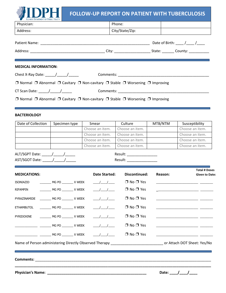 Illinois Follow-Up Report on Patient With Tuberculosis - Fill Out, Sign ...
