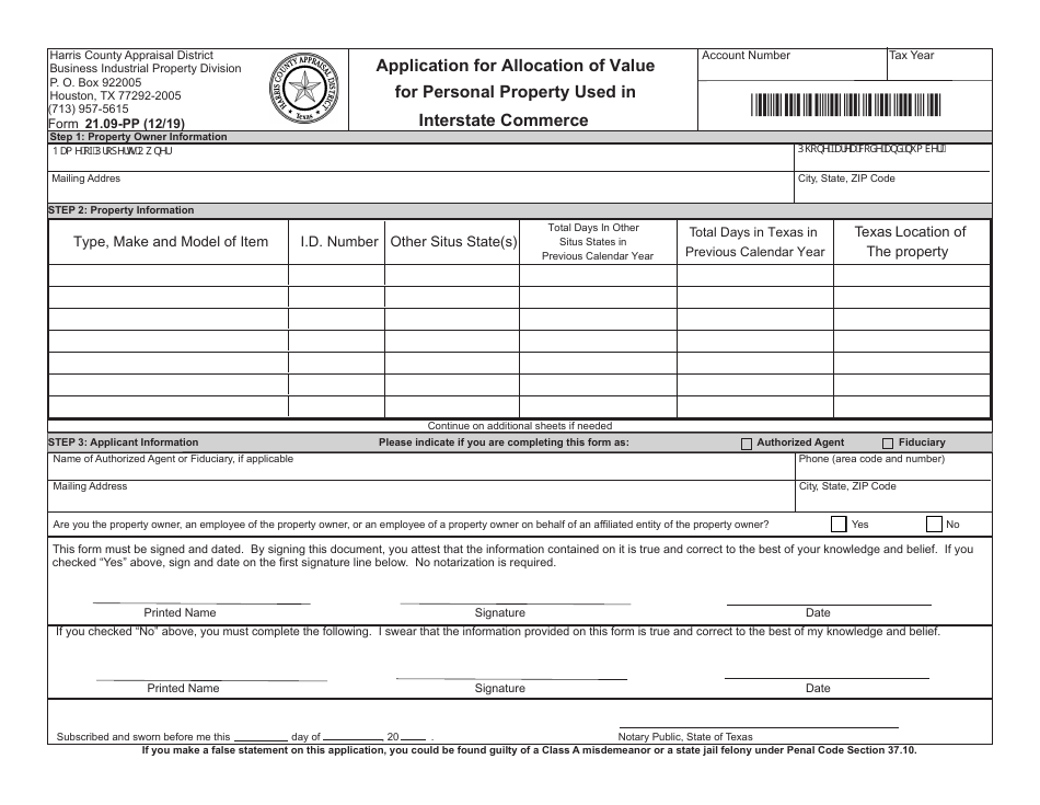 Form 21.09-PP - Fill Out, Sign Online and Download Fillable PDF, Harris County, Texas ...