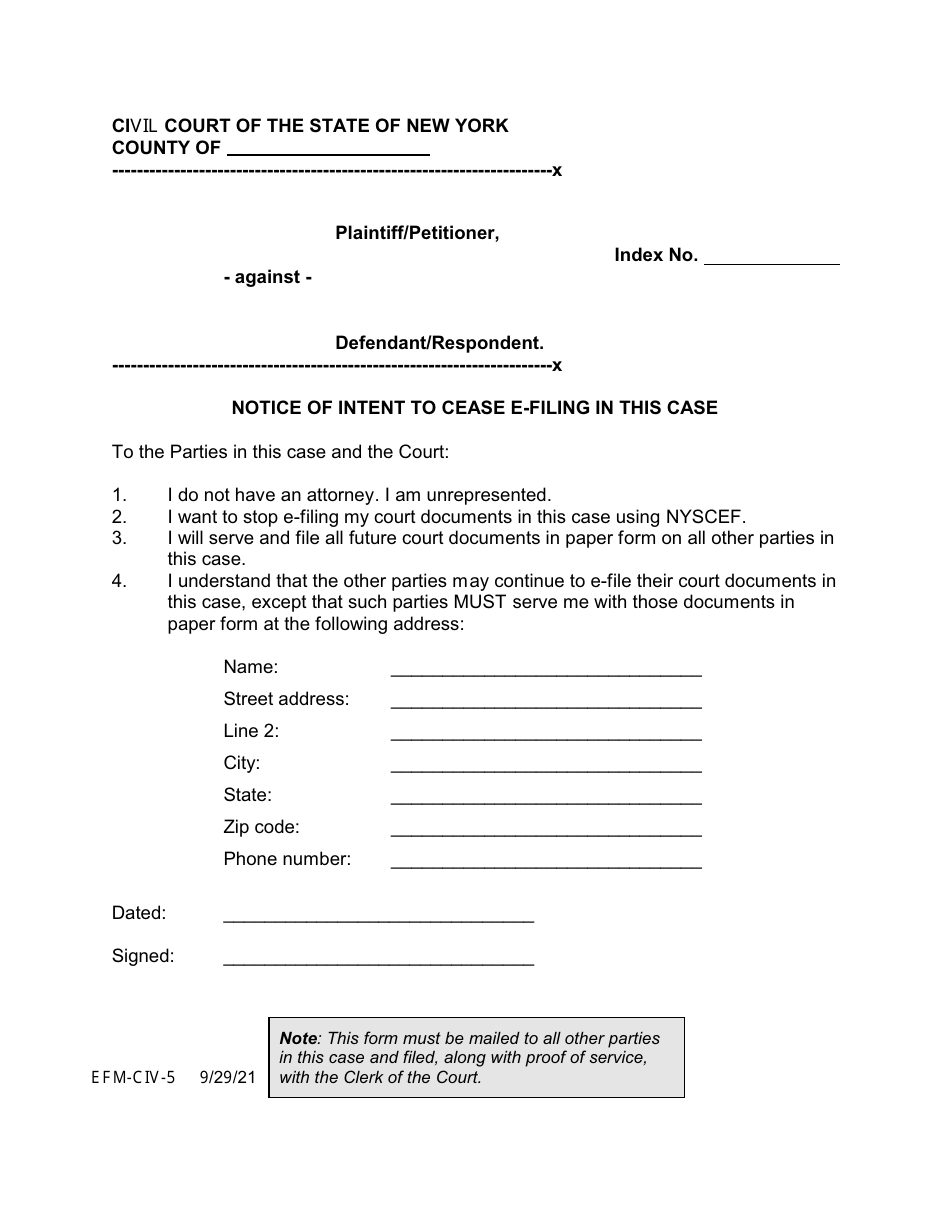 Form EFM-CIV-5 - Fill Out, Sign Online and Download Fillable PDF, New ...