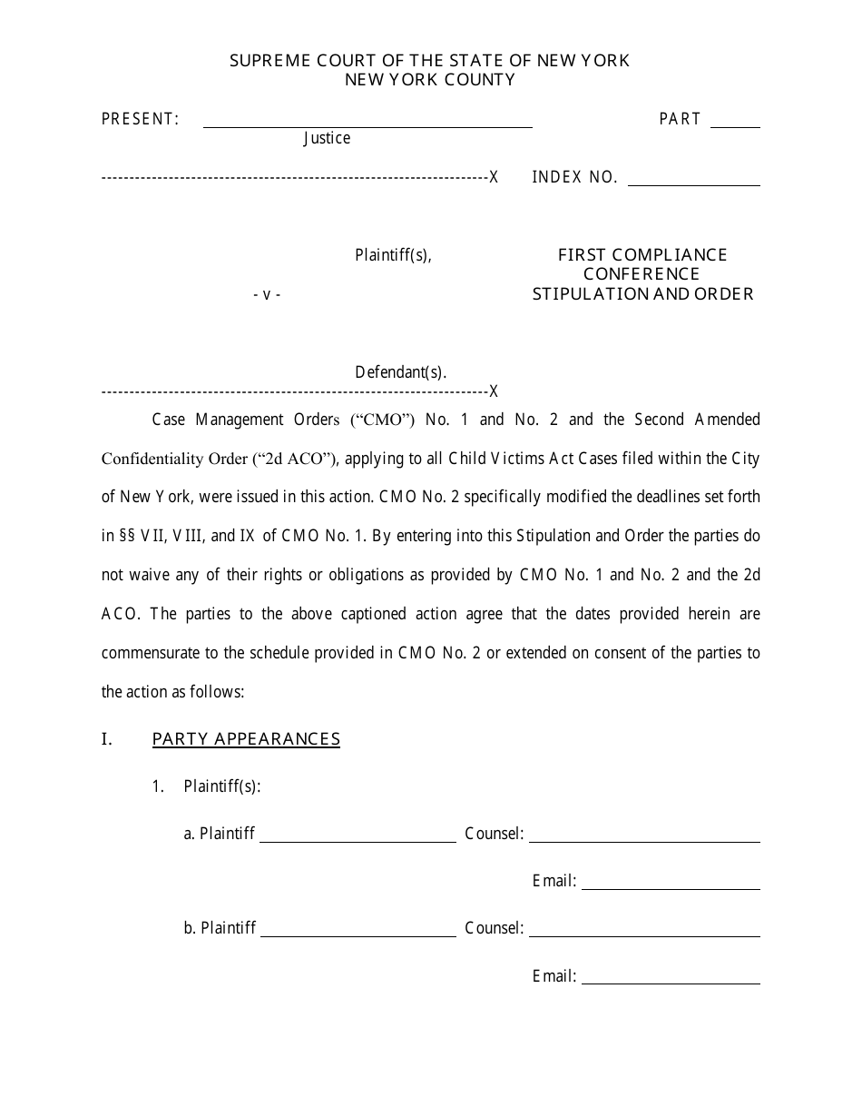 New York First Compliance Conference Stipulation and Order - Fill Out ...