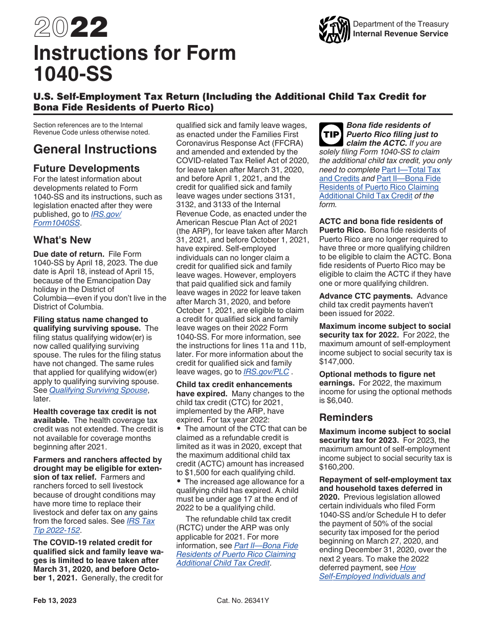 Download Instructions for IRS Form 1040-SS U.S. Self-employment Tax ...