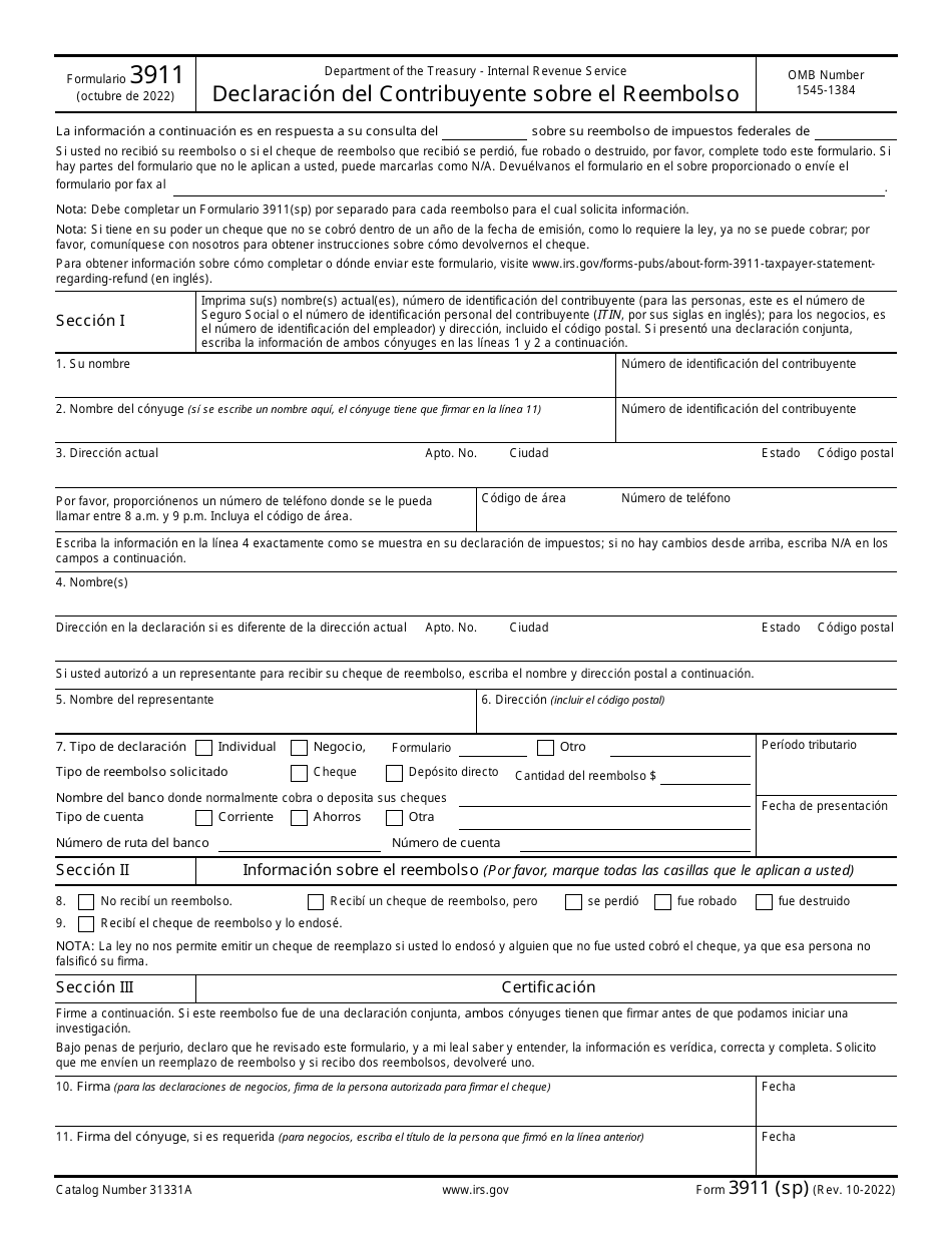 IRS Formulario 3911 (SP) - Fill Out, Sign Online and Download Fillable ...