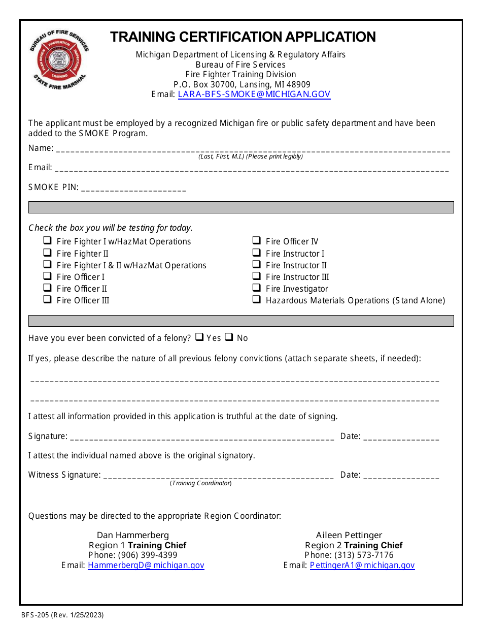 Form BFS-205 Download Printable PDF or Fill Online Training ...