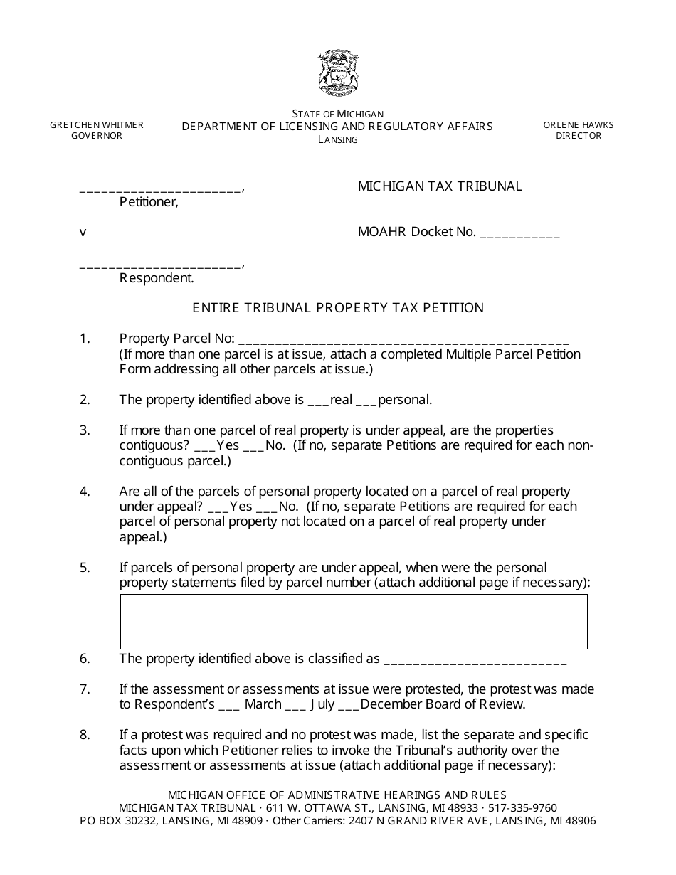 Michigan Entire Tribunal Property Tax Petition - Fill Out, Sign Online ...