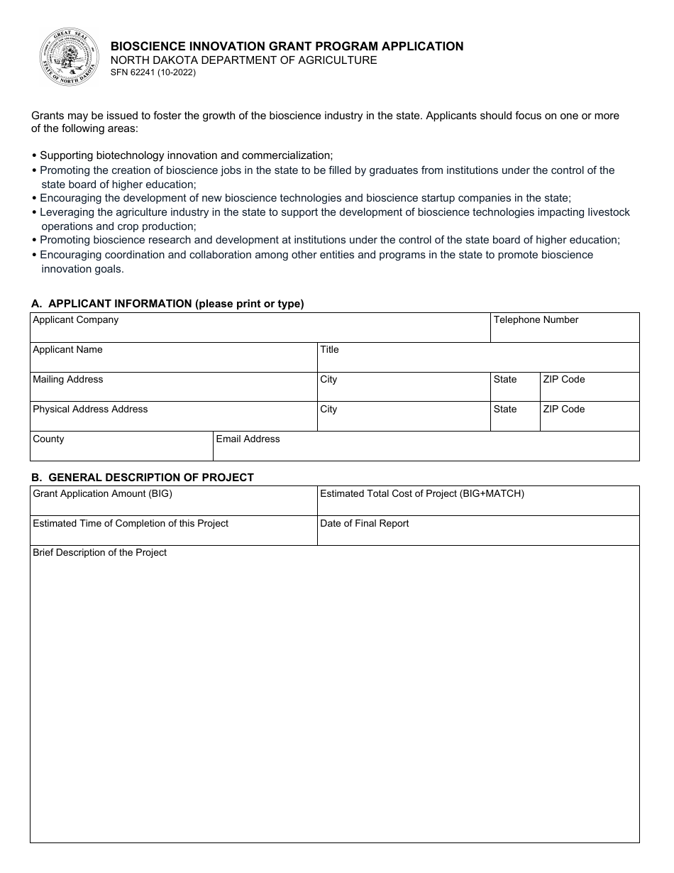 Form SFN62241 - Fill Out, Sign Online and Download Fillable PDF, North ...