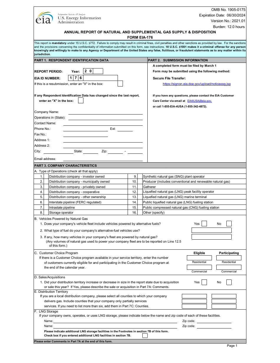 Form EIA-176 Download Printable PDF or Fill Online Annual Report of ...