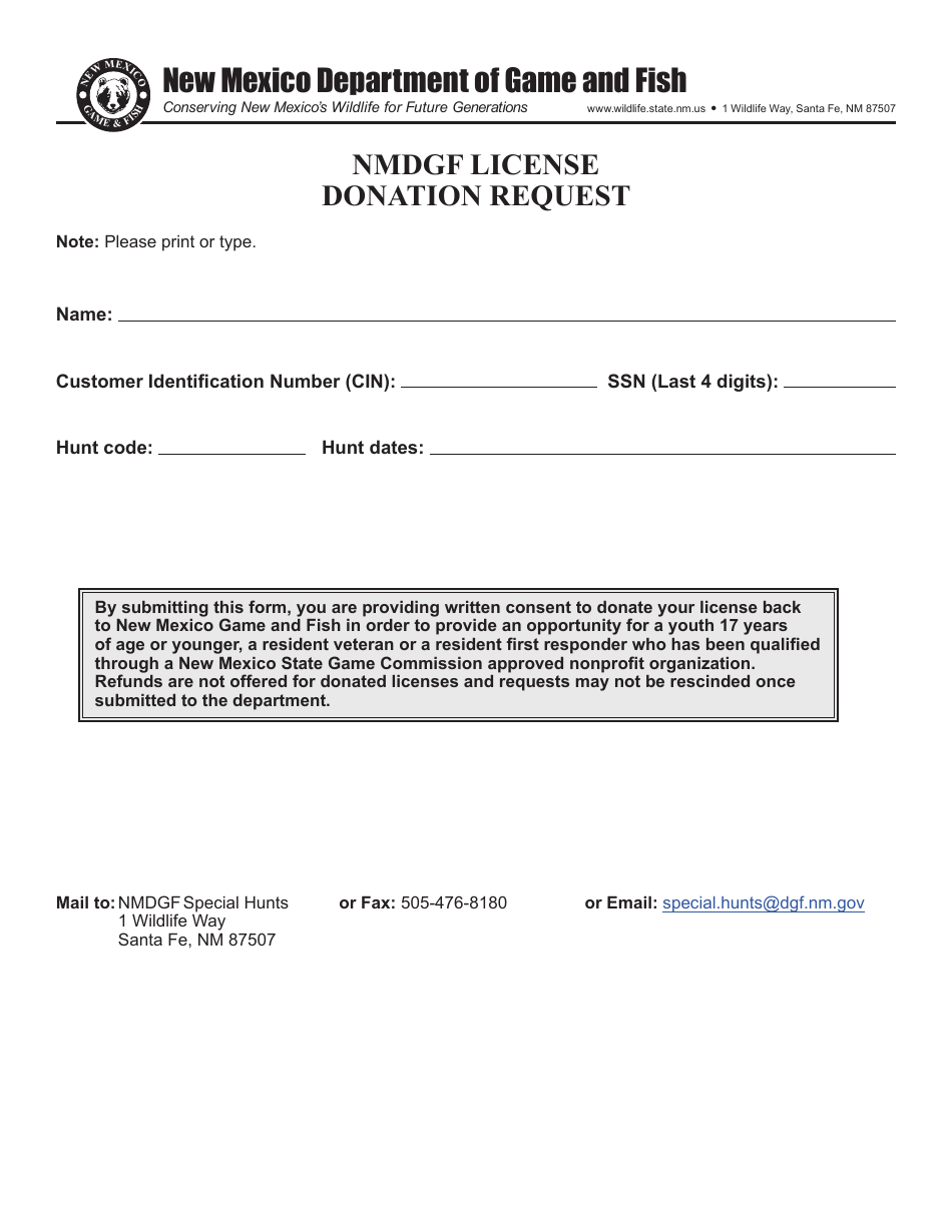 New Mexico Nmdgf License Donation Request - Fill Out, Sign Online and ...