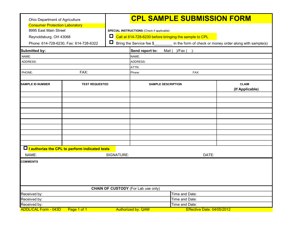 ADDL/CAL Form 043D - Fill Out, Sign Online and Download Printable PDF ...