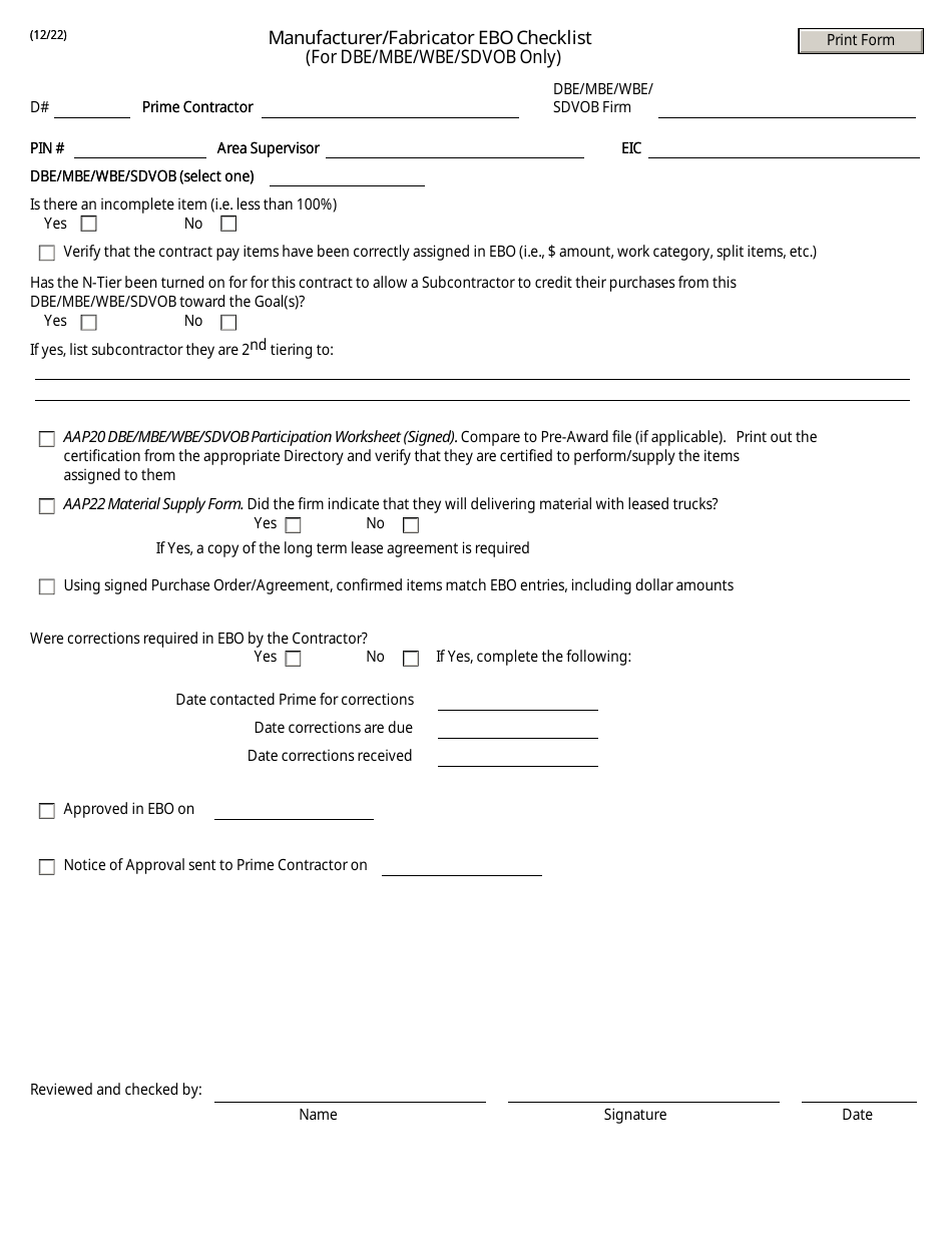 New York Manufacturer/Fabricator Ebo Checklist (For Dbe/Mbe/Wbe/Sdvob Only) - Fill Out, Sign ...