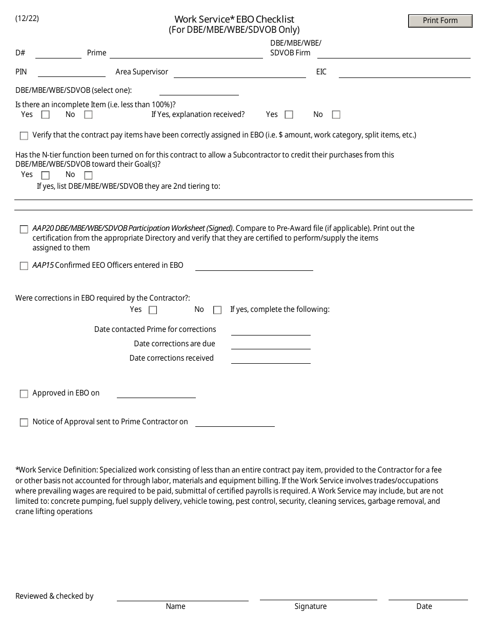 New York Work Service Ebo Checklist (For Dbe/Mbe/Wbe/Sdvob Only) - Fill ...