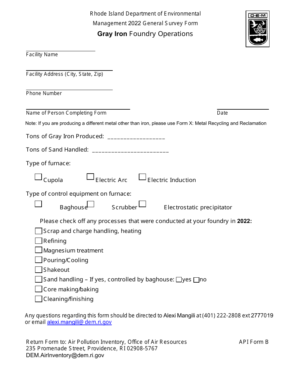 API Form B Download Fillable PDF or Fill Online Gray Iron Foundry ...