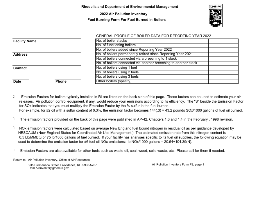 API Form F2 Download Fillable PDF or Fill Online Fuel Burning Form for ...