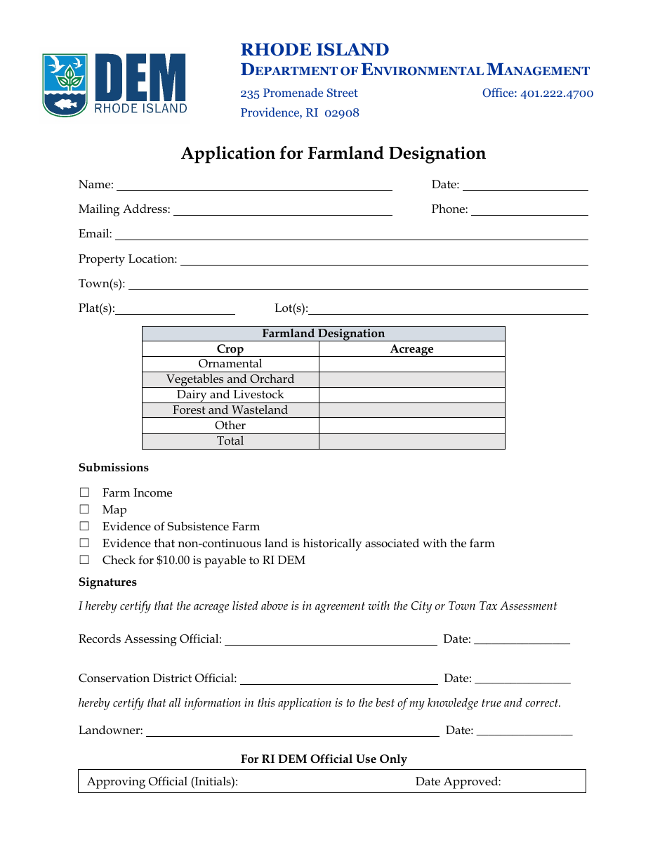 Rhode Island Application for Farmland Designation - Fill Out, Sign ...