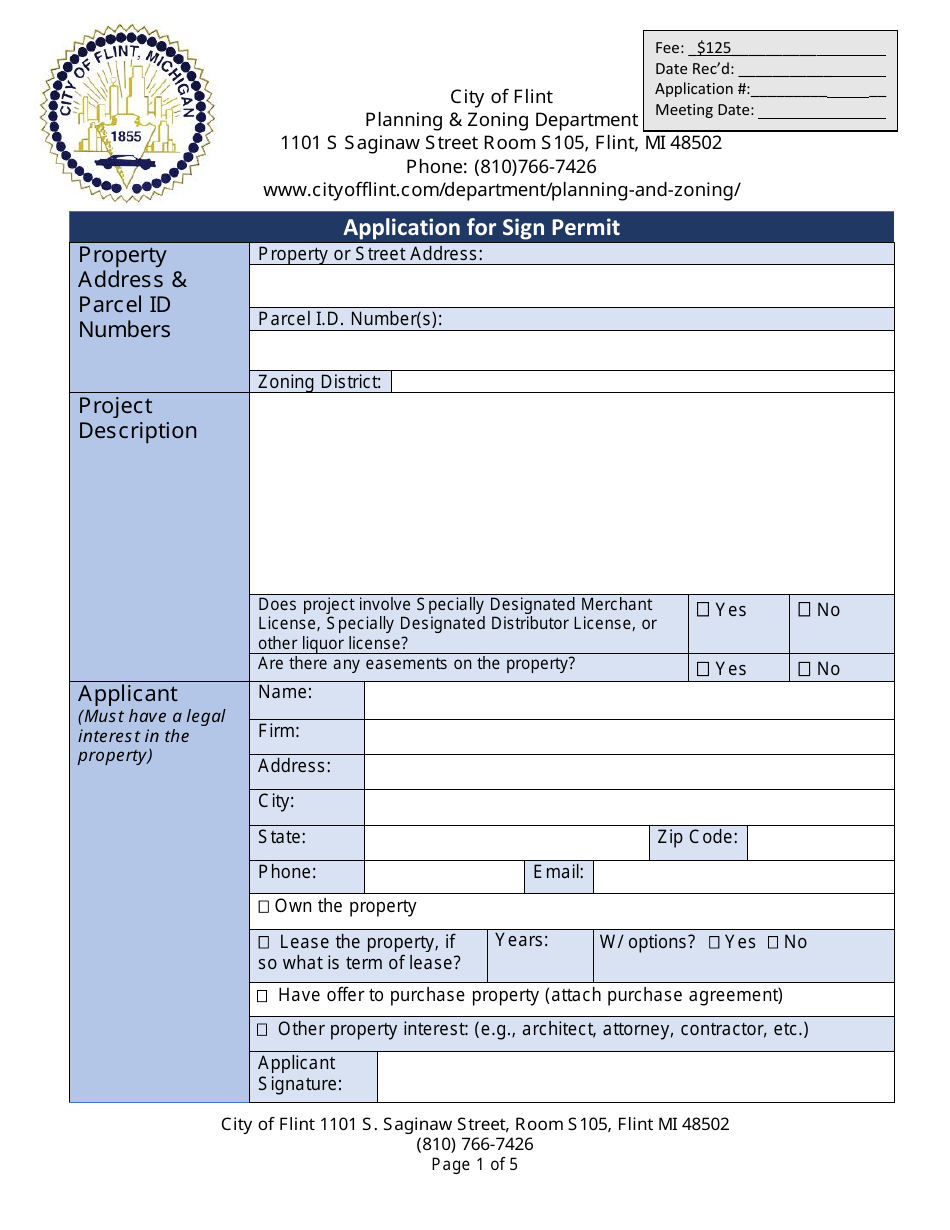 City of Flint, Michigan Application for Sign Permit - Fill Out, Sign ...