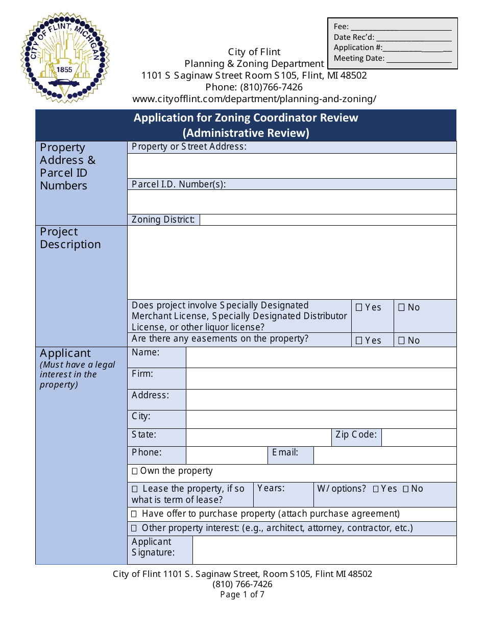 City of Flint, Michigan Application for Zoning Coordinator Review ...