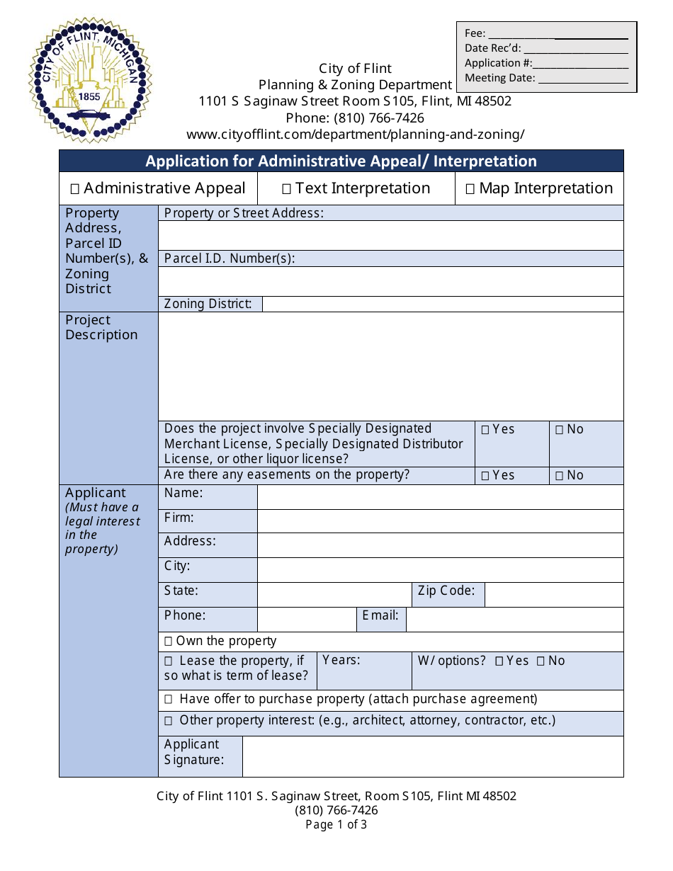 City of Flint, Michigan Application for Administrative Appeal ...