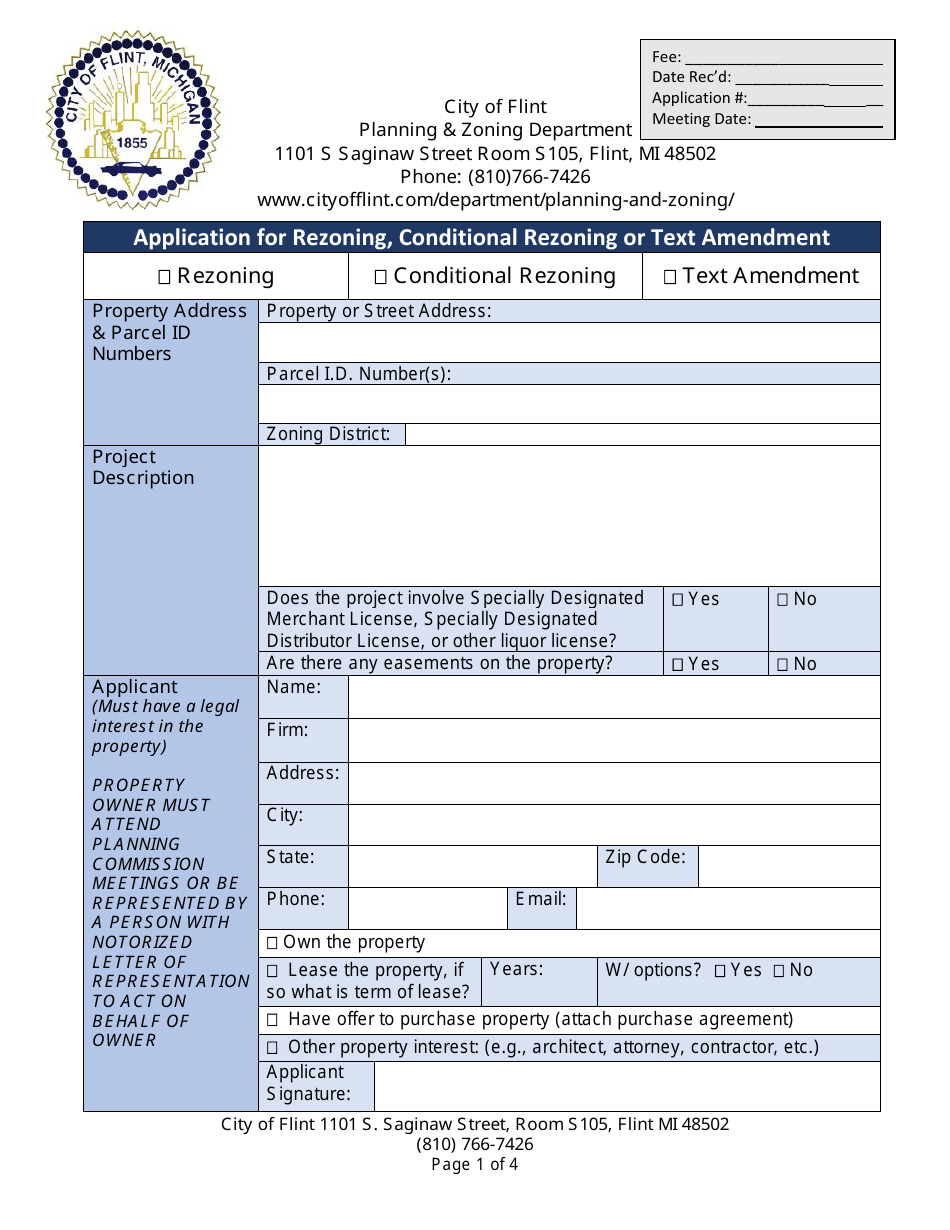 City of Flint, Michigan Application for Rezoning, Conditional Rezoning ...