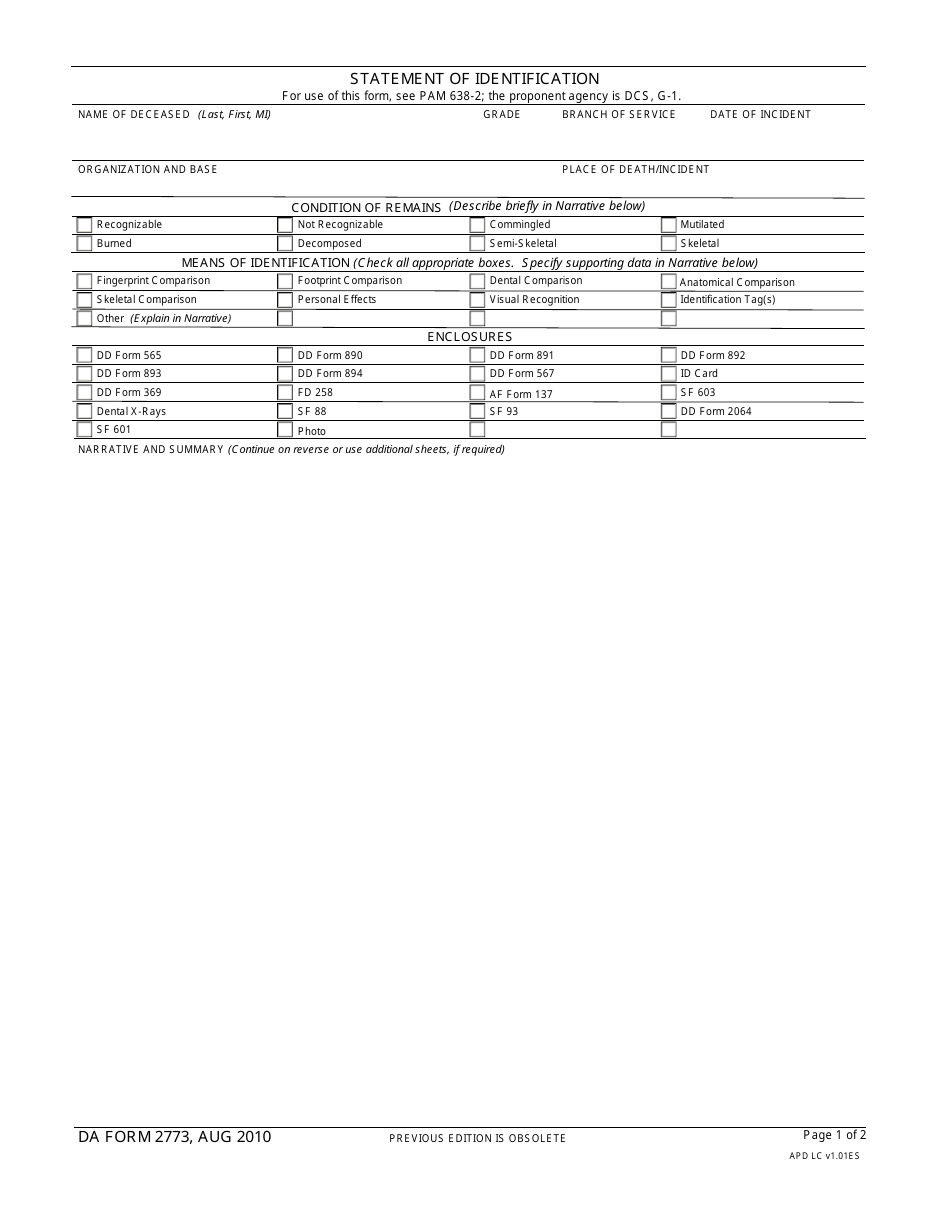 DA Form 2773 - Fill Out, Sign Online and Download Fillable PDF ...