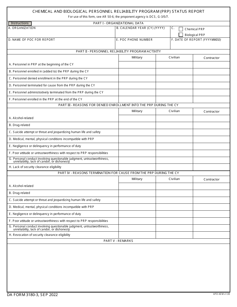 DA Form 3180-3 Download Fillable PDF or Fill Online Chemical and ...