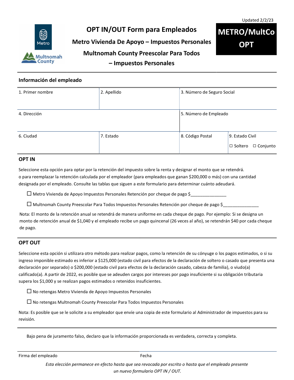 Formulario METRO/MULTCO OPT - 2023 - Fill Out, Sign Online and Download ...