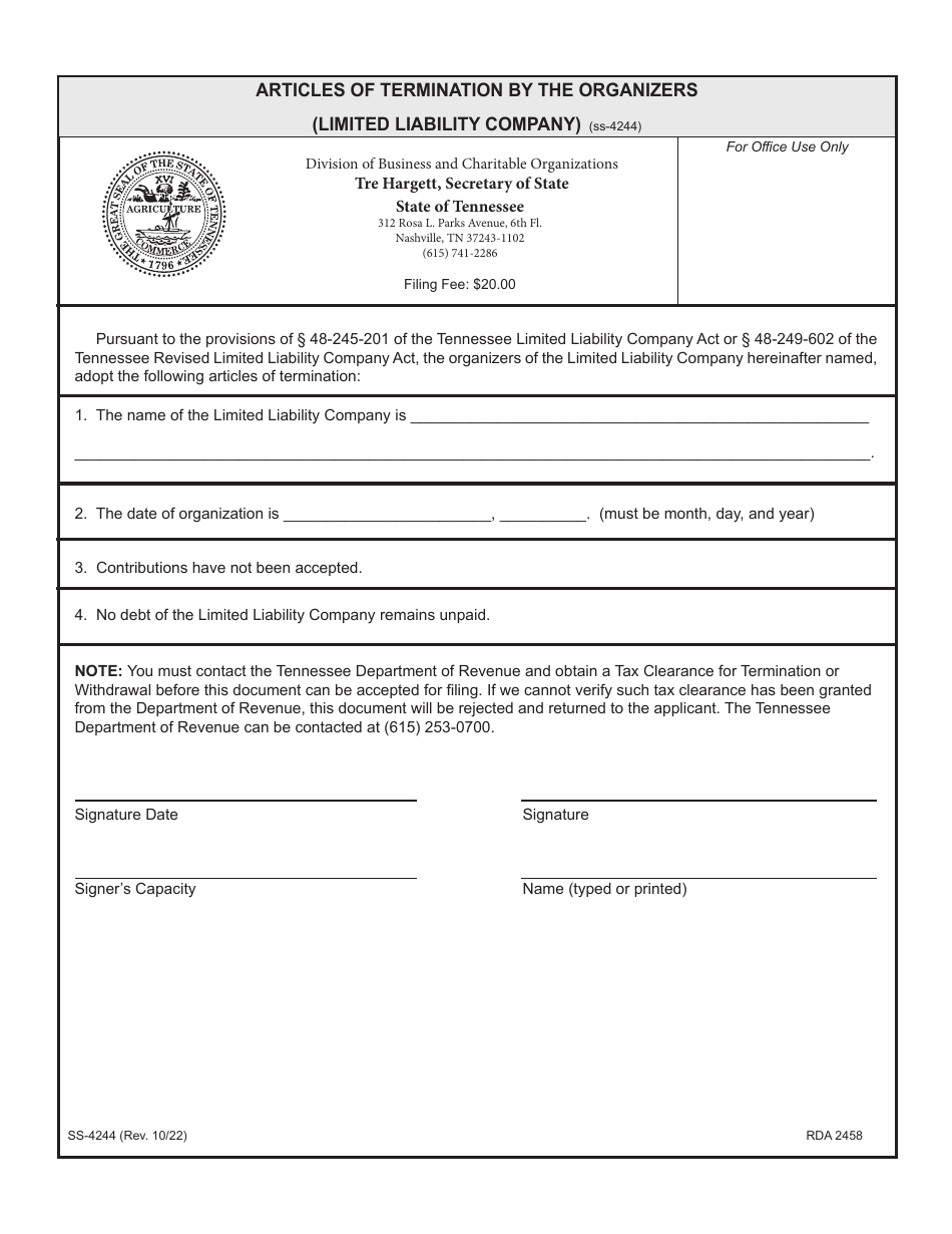 Form SS-4244 Download Printable PDF or Fill Online Articles of ...