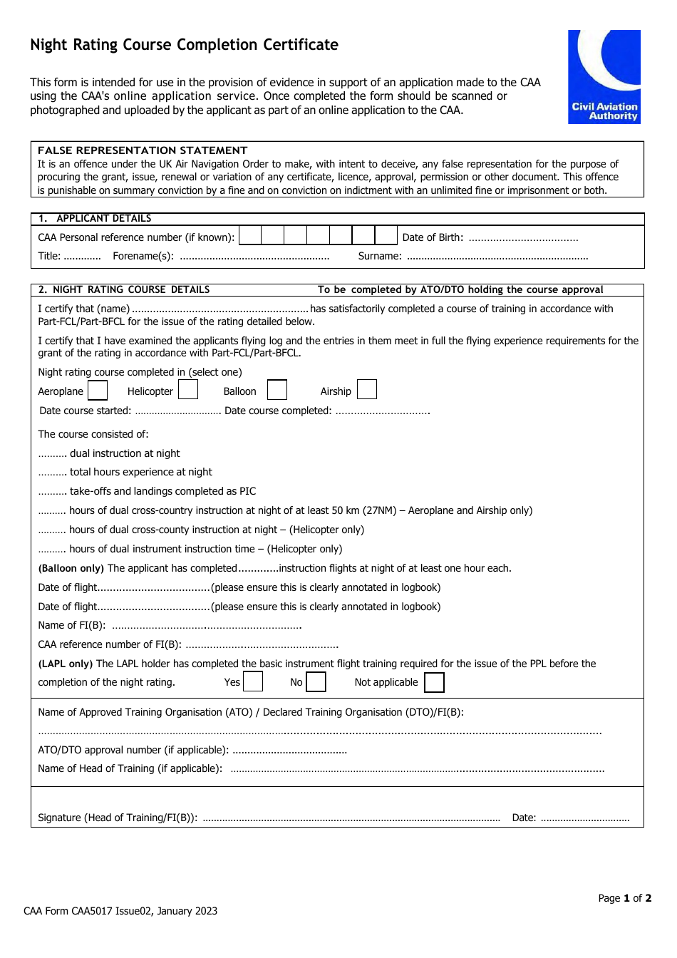 Form CAA5017 - Fill Out, Sign Online and Download Fillable PDF, United ...