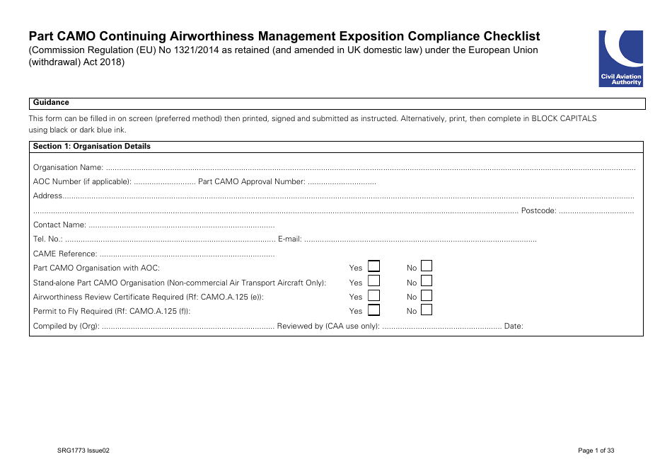 Form SRG1773 - Fill Out, Sign Online and Download Fillable PDF, United ...