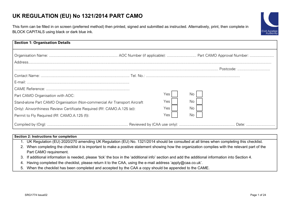 Form SRG1774 - Fill Out, Sign Online and Download Fillable PDF, United ...
