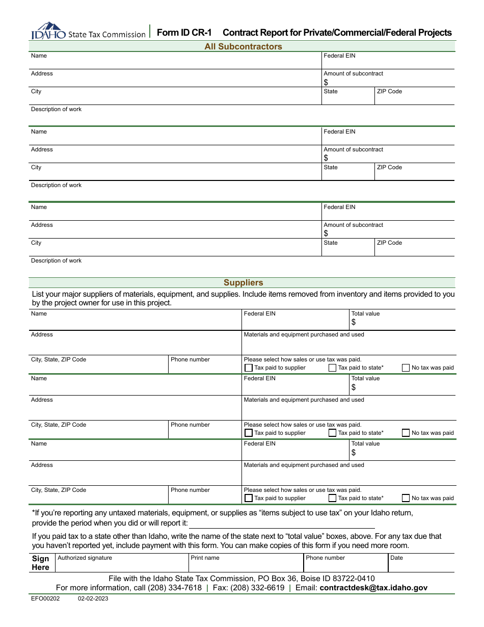 Form ID CR-1 (EFO00202) - Fill Out, Sign Online and Download Fillable ...