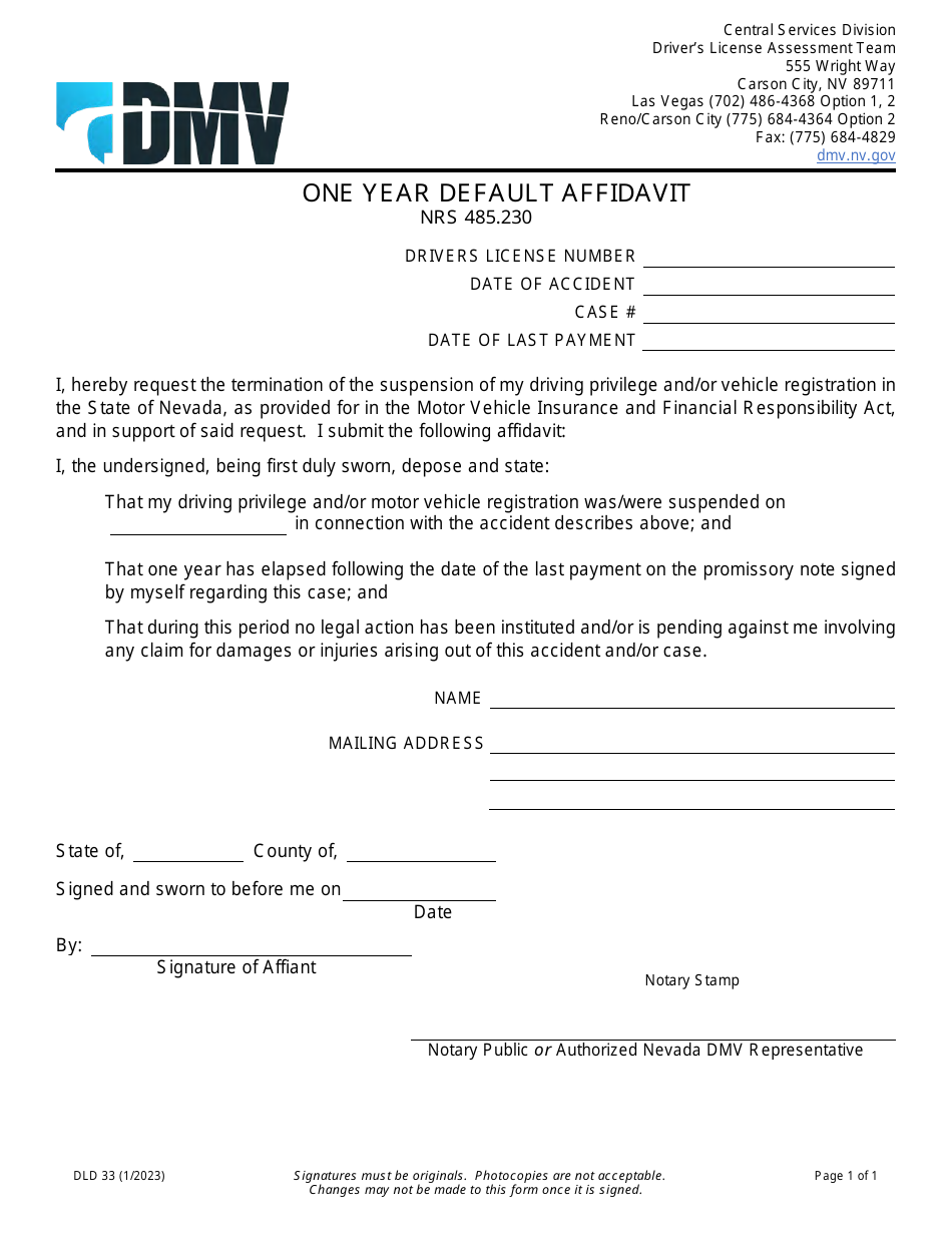 Form DLD33 - Fill Out, Sign Online and Download Fillable PDF, Nevada ...