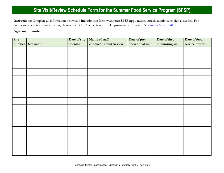 Connecticut Site Visit/Review Schedule Form for the Summer Food Service ...