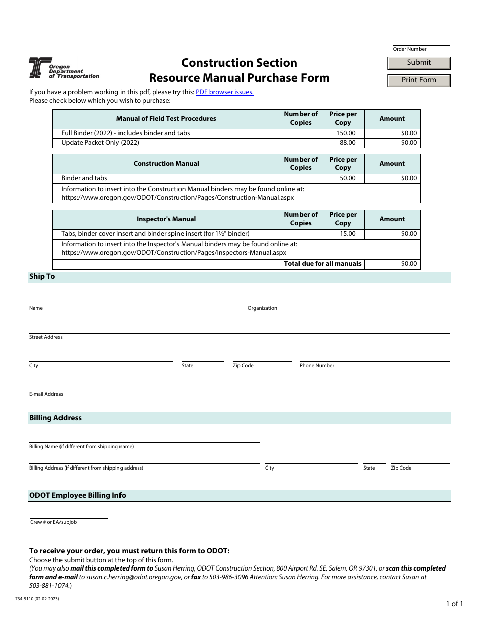 Form 734-5110 Download Fillable PDF or Fill Online Construction Section ...