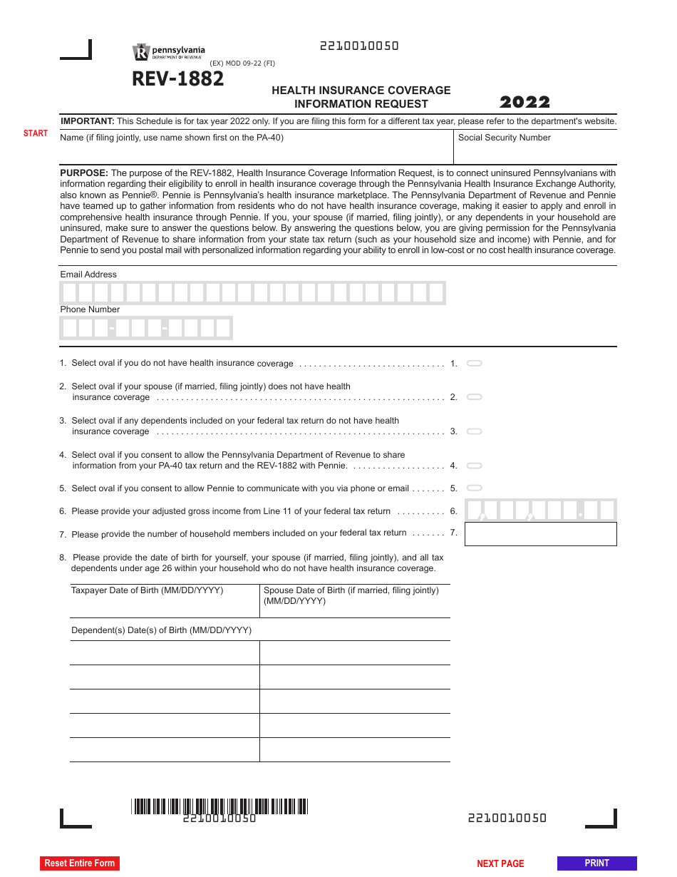 Form REV-1882 Download Fillable PDF or Fill Online Health Insurance ...